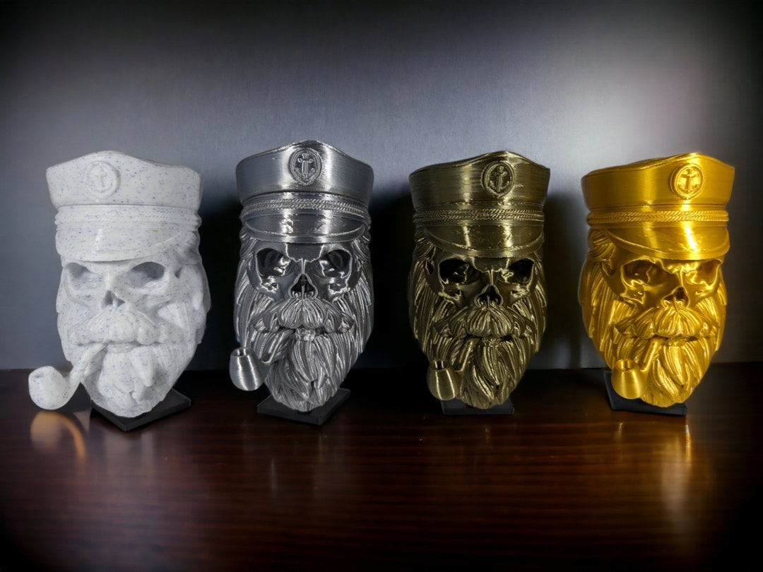 3D Printed Nautical Skull Bust With Pipe, Navy Death Head - Etsy