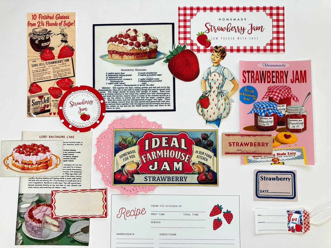 Vintage Housewife Strawberry Ephemera Kit for Journal Embellishment, 22 ...