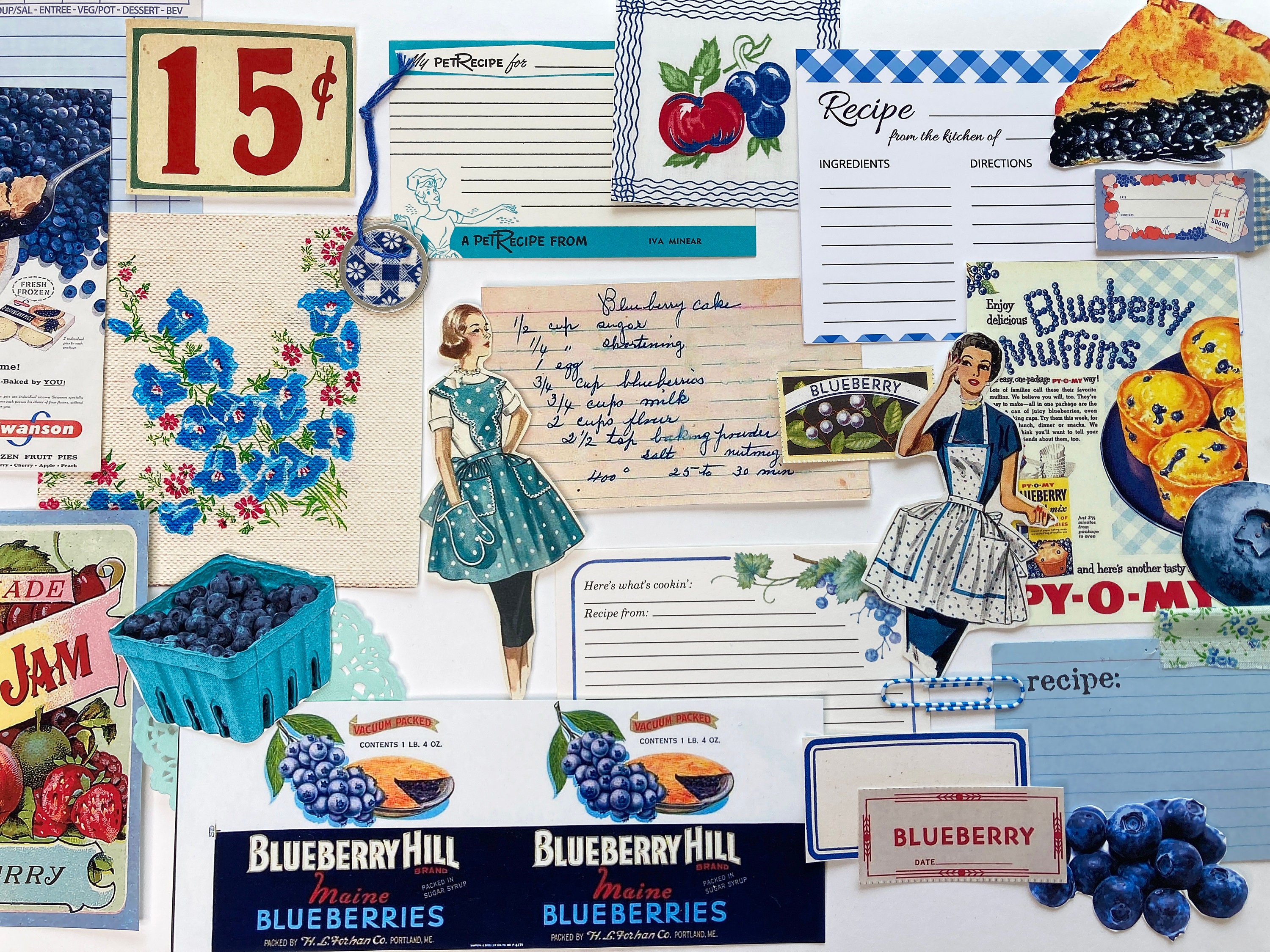Retro Housewife Blueberry Ephemera Kit for Recipe Journal - Etsy