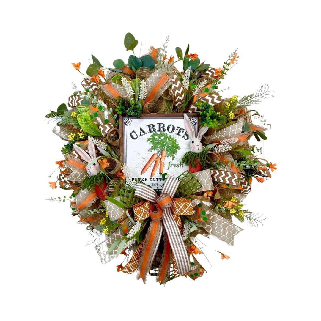 Peter Rabbit Easter Wreath, Fresh Grown Carrots, Bunny Heads, Spring ...