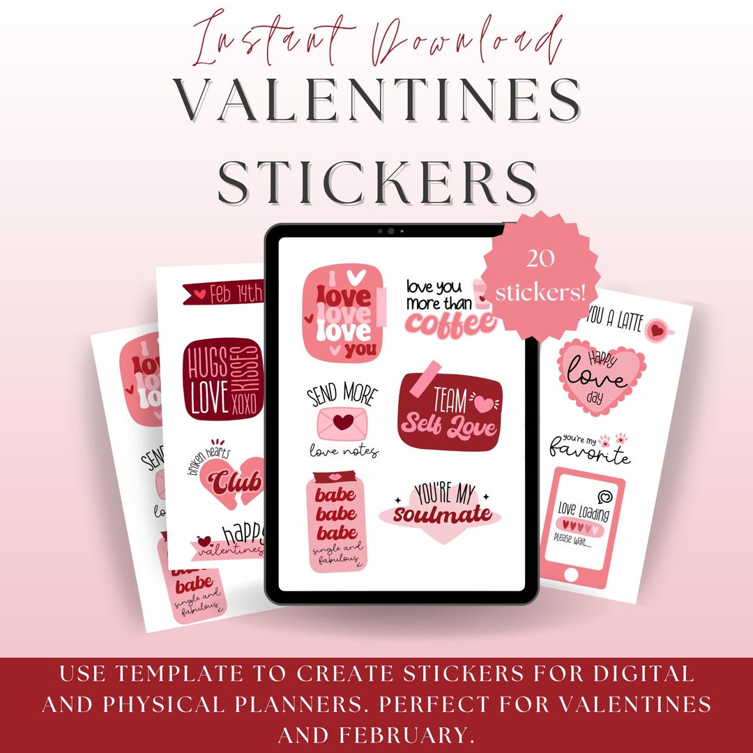 Valentines Sticker Sheets, Printable Valentines Stickers, February ...