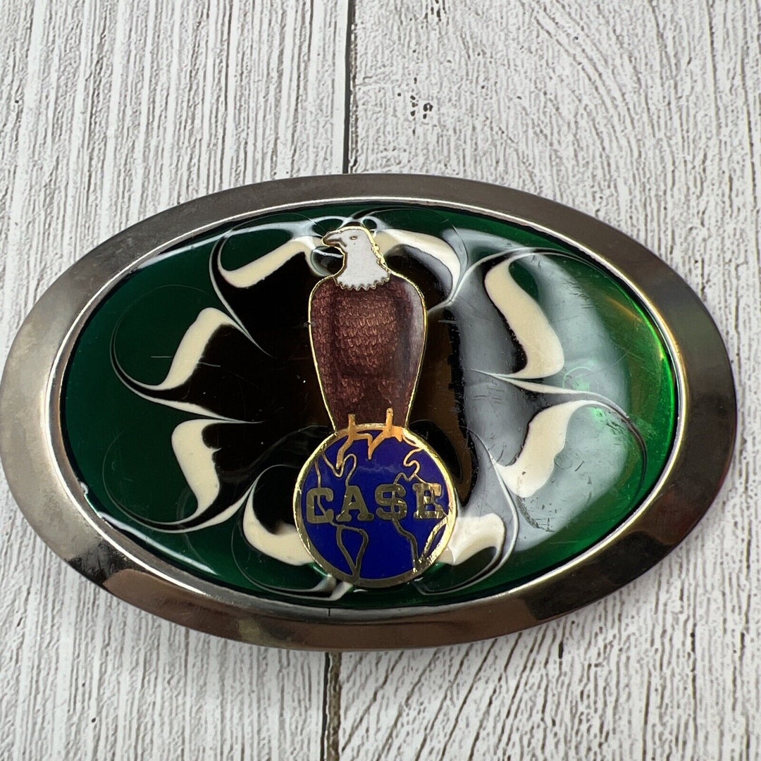 Case Old Abe Bald Eagle & World Globe Trademark Logo Belt Buckle Enamel ...