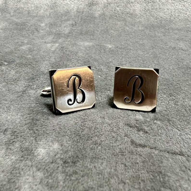 Vintage Swank Cufflinks Monogram Letter B Silver Tone Square Black - Etsy