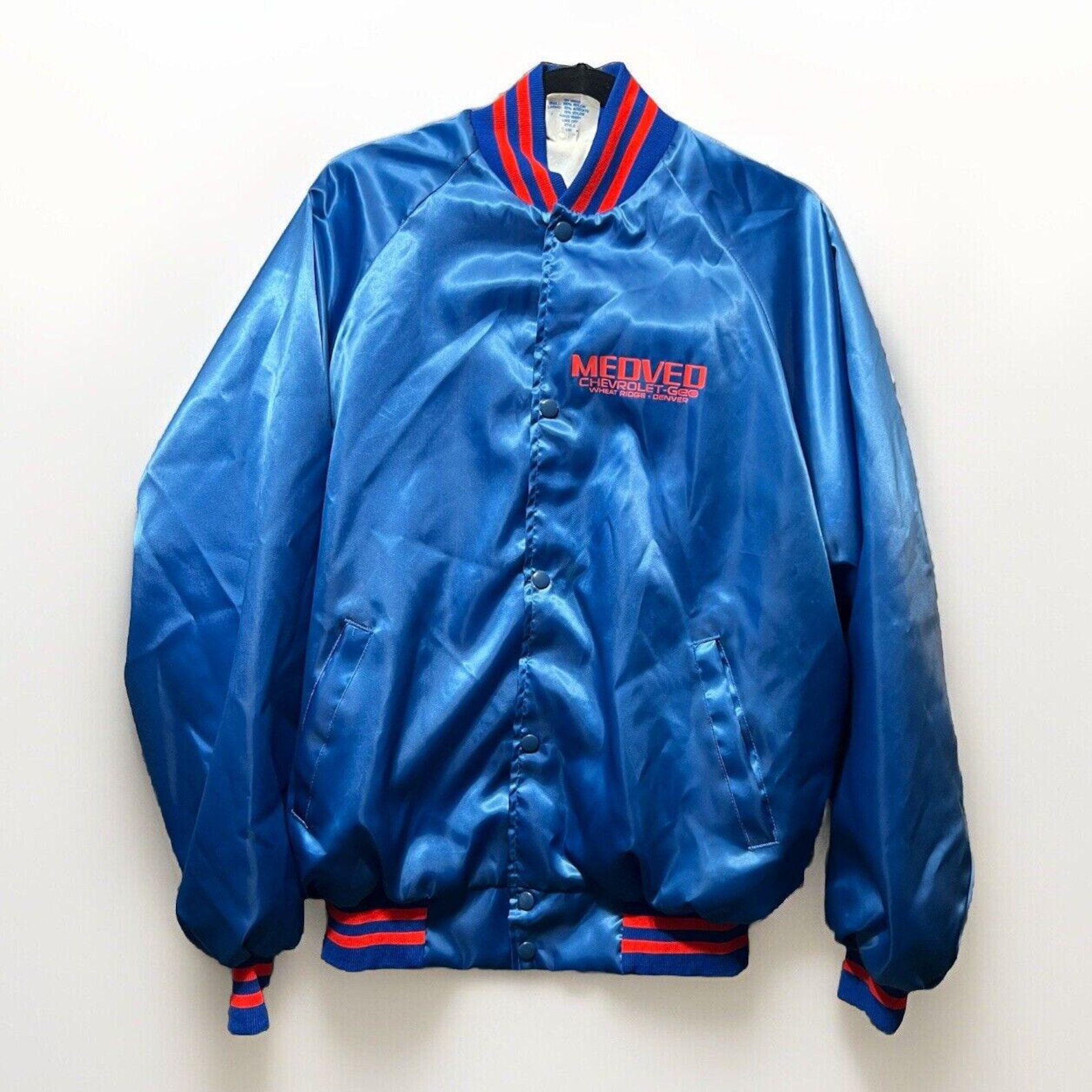 Vintage Chevrolet Geo Satin Bomber Jacket XL Blue Mens 90s - Etsy