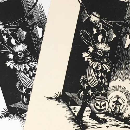 Halloween Hare Linocut Original Handcarved Linoprint - Etsy