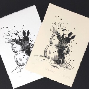 Winter Bunny Linocut - Original Handcarved Linoprint, Limited Edition ...