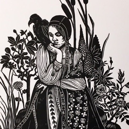 Harpies Linocut Original Handcarved Linoprint Artwork B/W - Etsy