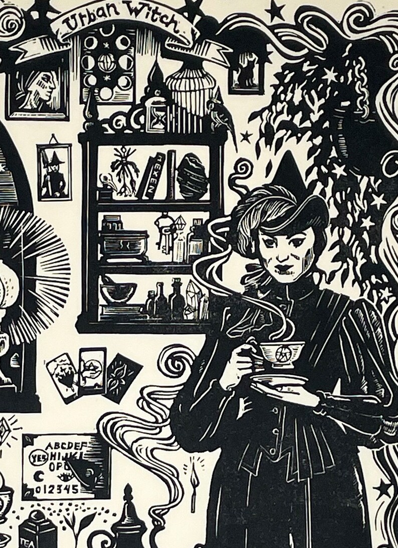 Urban Witch Original Handcarved Linocut Limited Edition - Etsy
