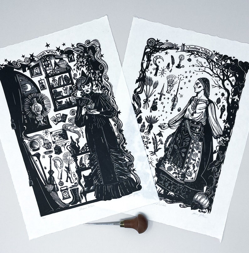 Urban Witch Original Handcarved Linocut Limited Edition - Etsy