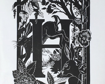 Linocut ABC d is For... Original Handcarved | Etsy