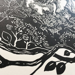 Swing in a Mirror - Original Handcarved Linocut Linoprint, B/W Limited ...