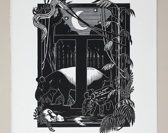 Linocut ABC M is for... Original hand carved | Etsy