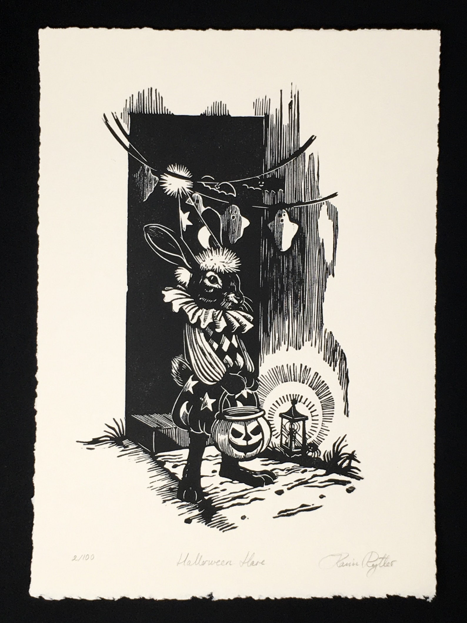 Halloween Hare Linocut Original Handcarved Linoprint - Etsy