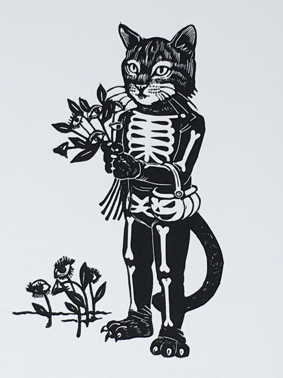 Halloween Kitty Linocut Original Handcarved Linoprint - Etsy