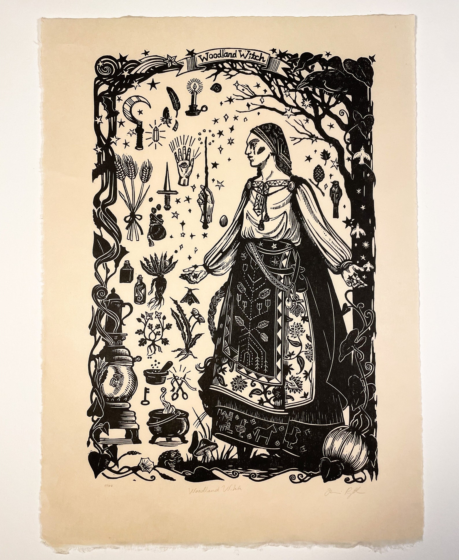 Woodland Witch Original Handcarved Linocut Limited Edition | Etsy