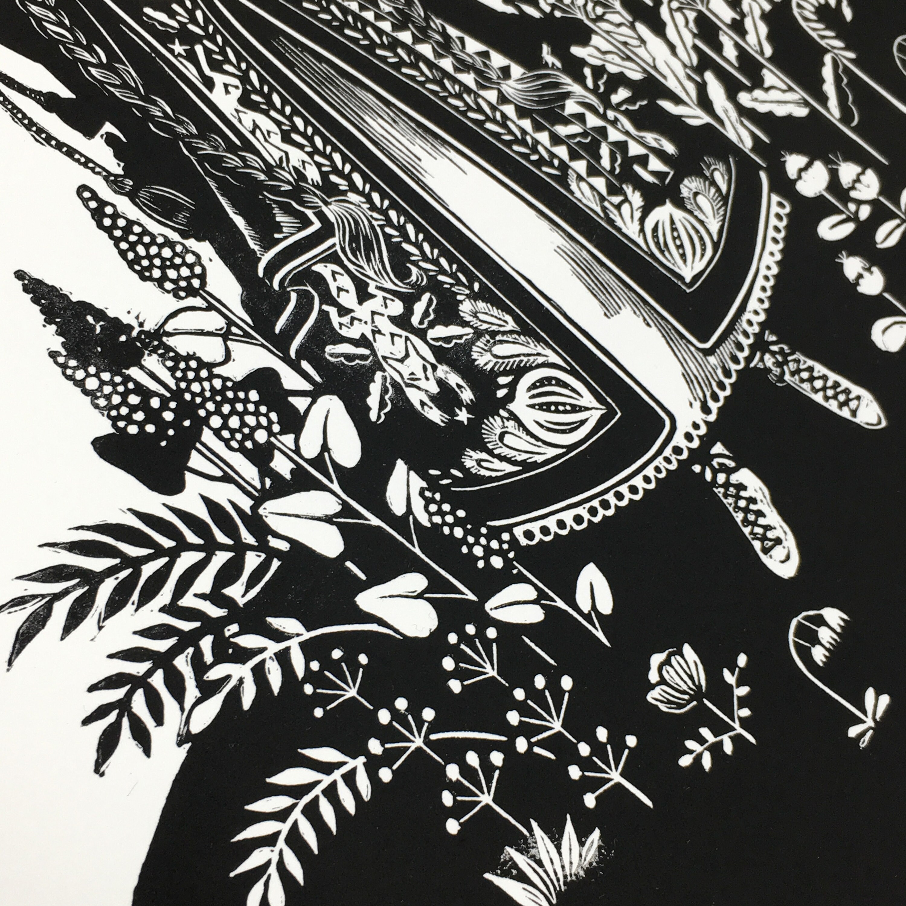 Crow Lady No.4 Original Handcarved Linocut Linoprint B/W - Etsy