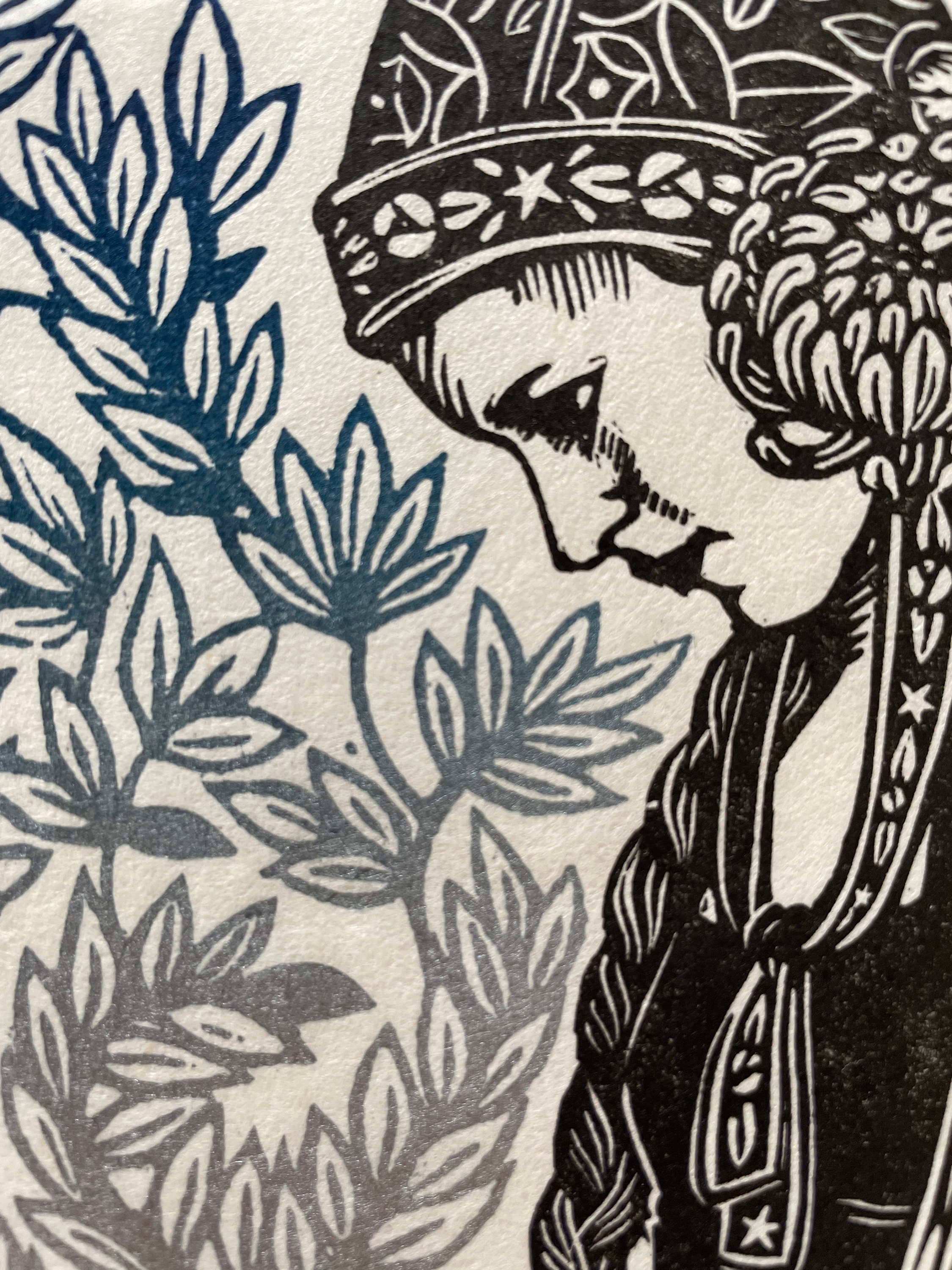 Crow Lady No. 6 Original Handcarved Linocut Linoprint - Etsy