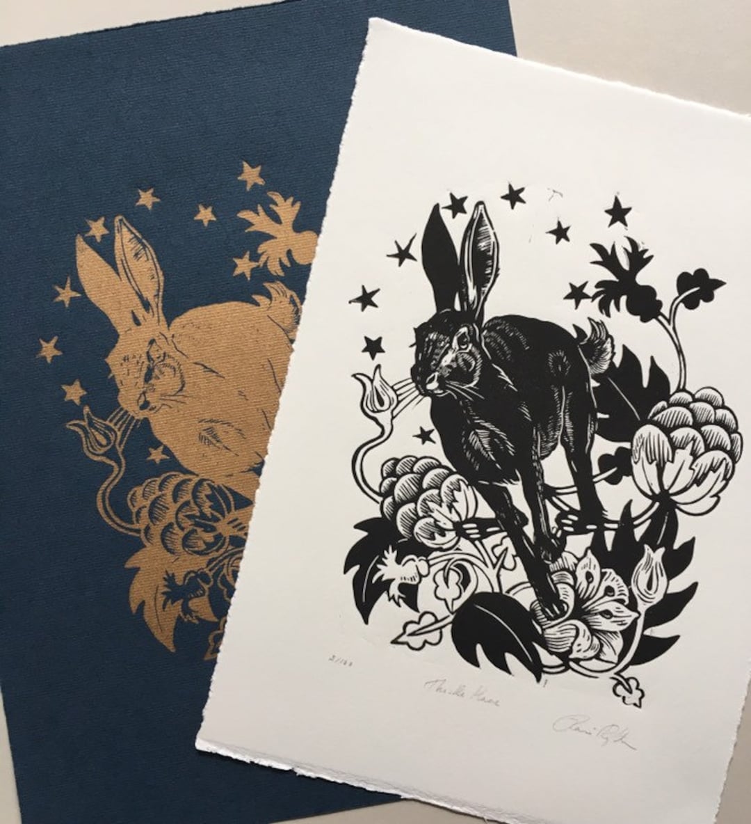 Thistle Hare Linocut - Original Handcarved Handmade Linocut Linoprint ...