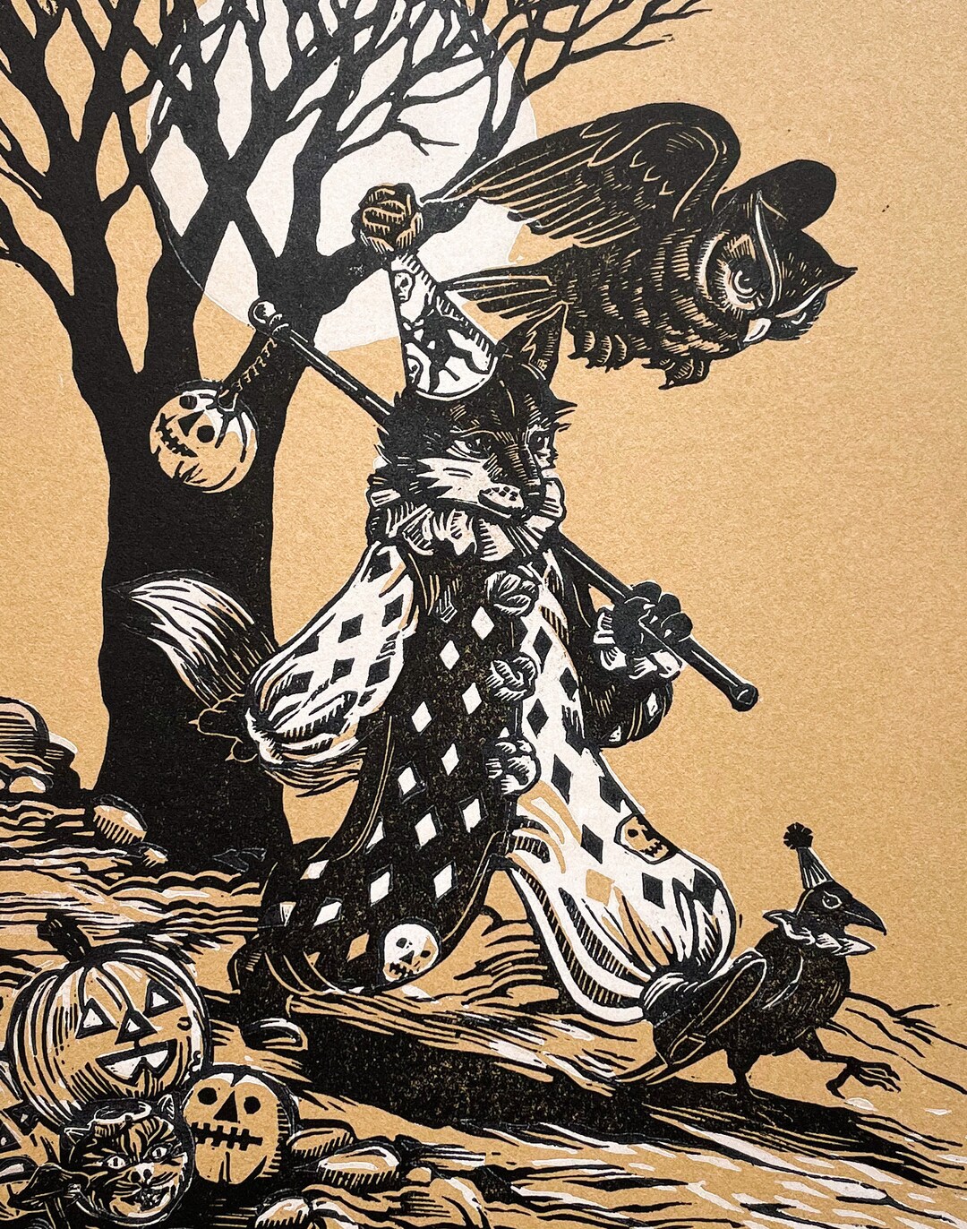 Halloween Linocut it's Pumpkin O'clock Original Linoprint, Limited ...