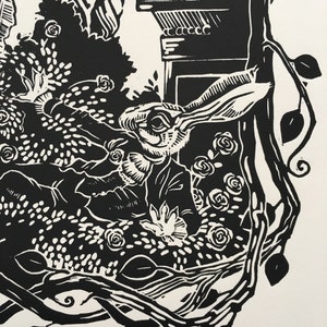 Swing in a Mirror - Original Handcarved Linocut Linoprint, B/W Limited ...