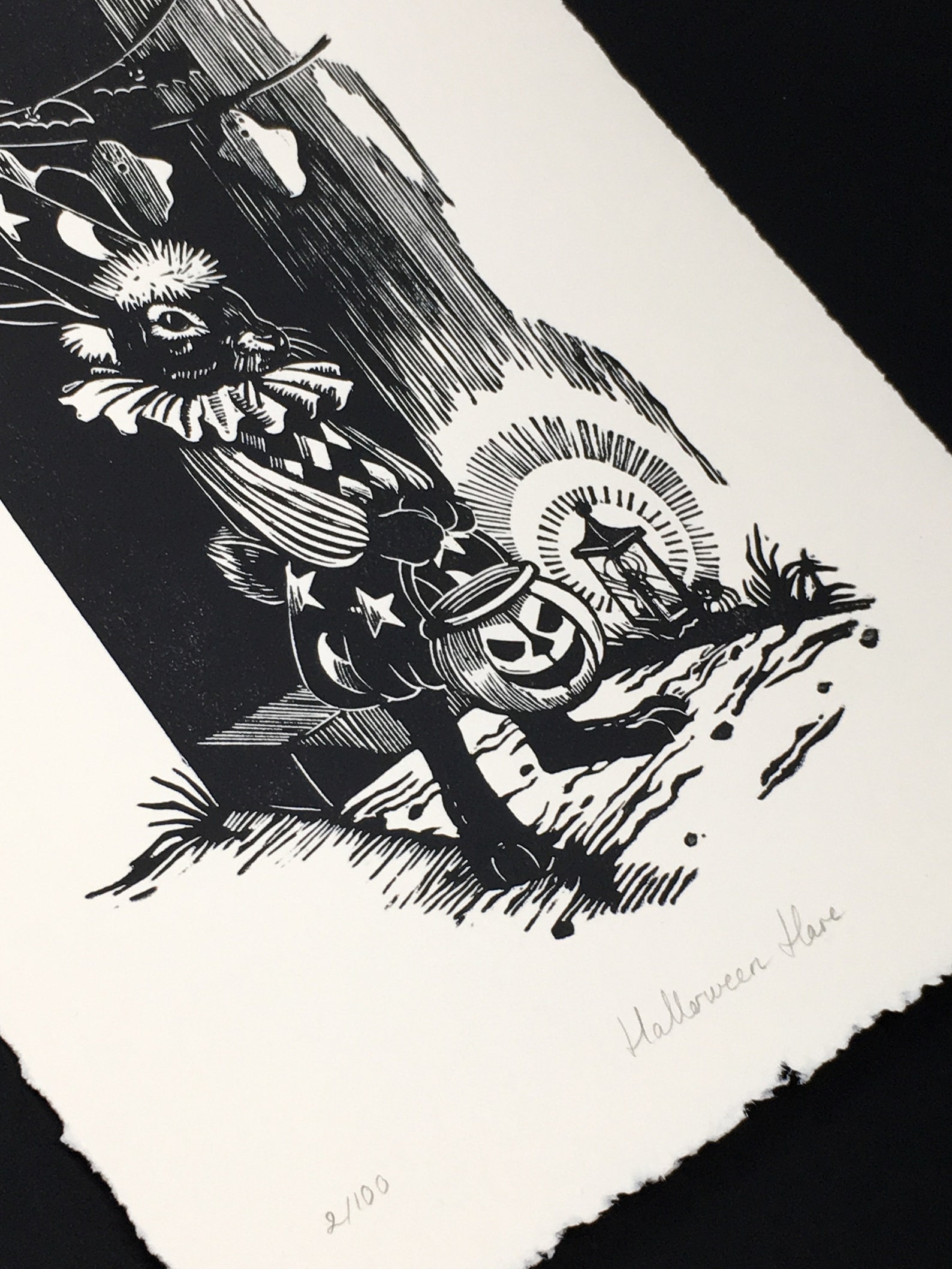 Halloween Kitty Linocut Original Handcarved Linoprint - Etsy