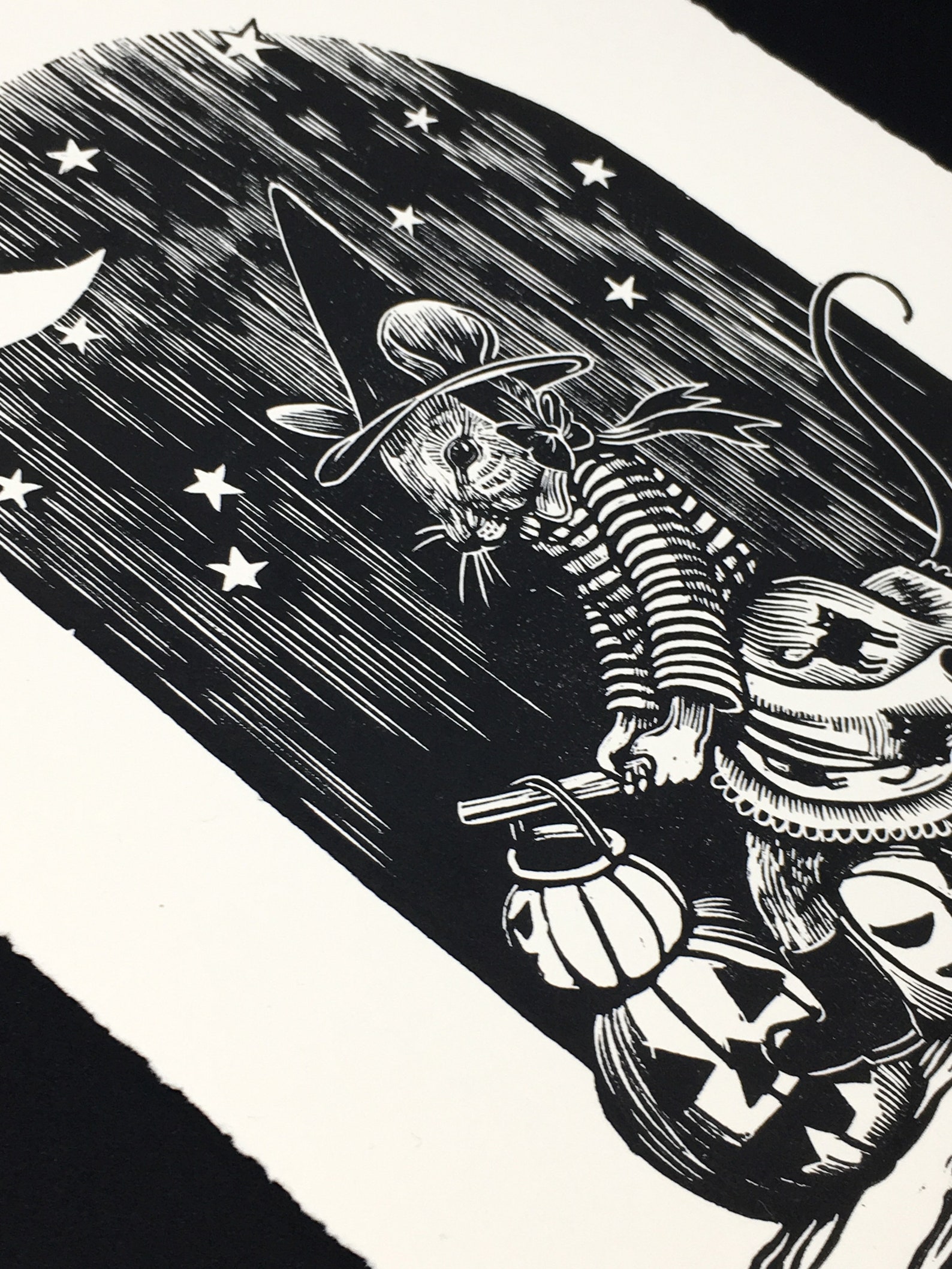 Halloween Mouse Witch Linocut Original Handcarved Linoprint - Etsy