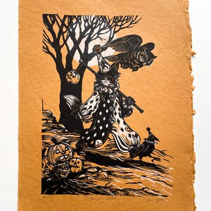 Halloween Linocut it's Pumpkin O'clock Original Linoprint, Limited ...
