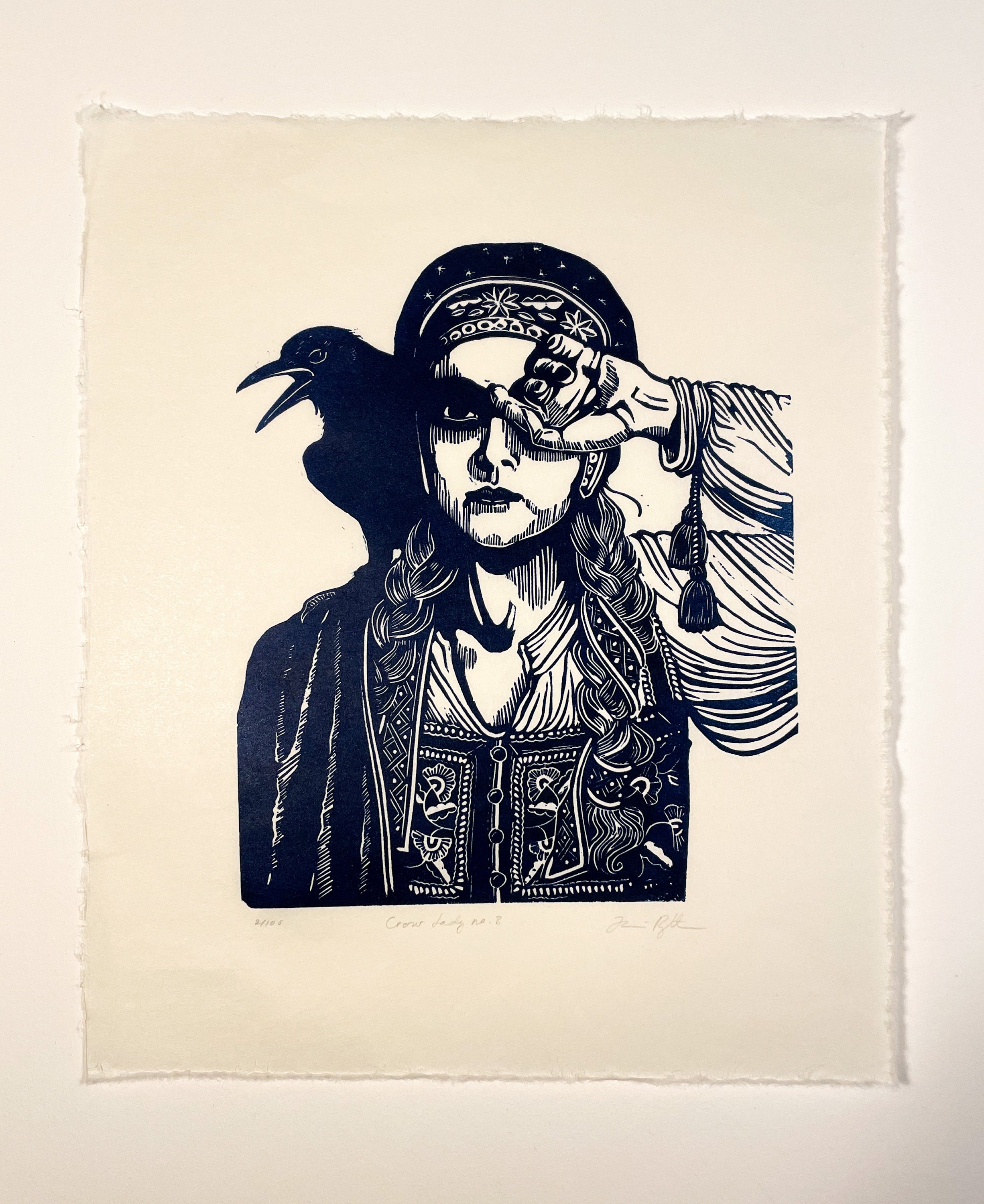 Crow Lady No.3 Original Handcarved Linocut Linoprint - Etsy