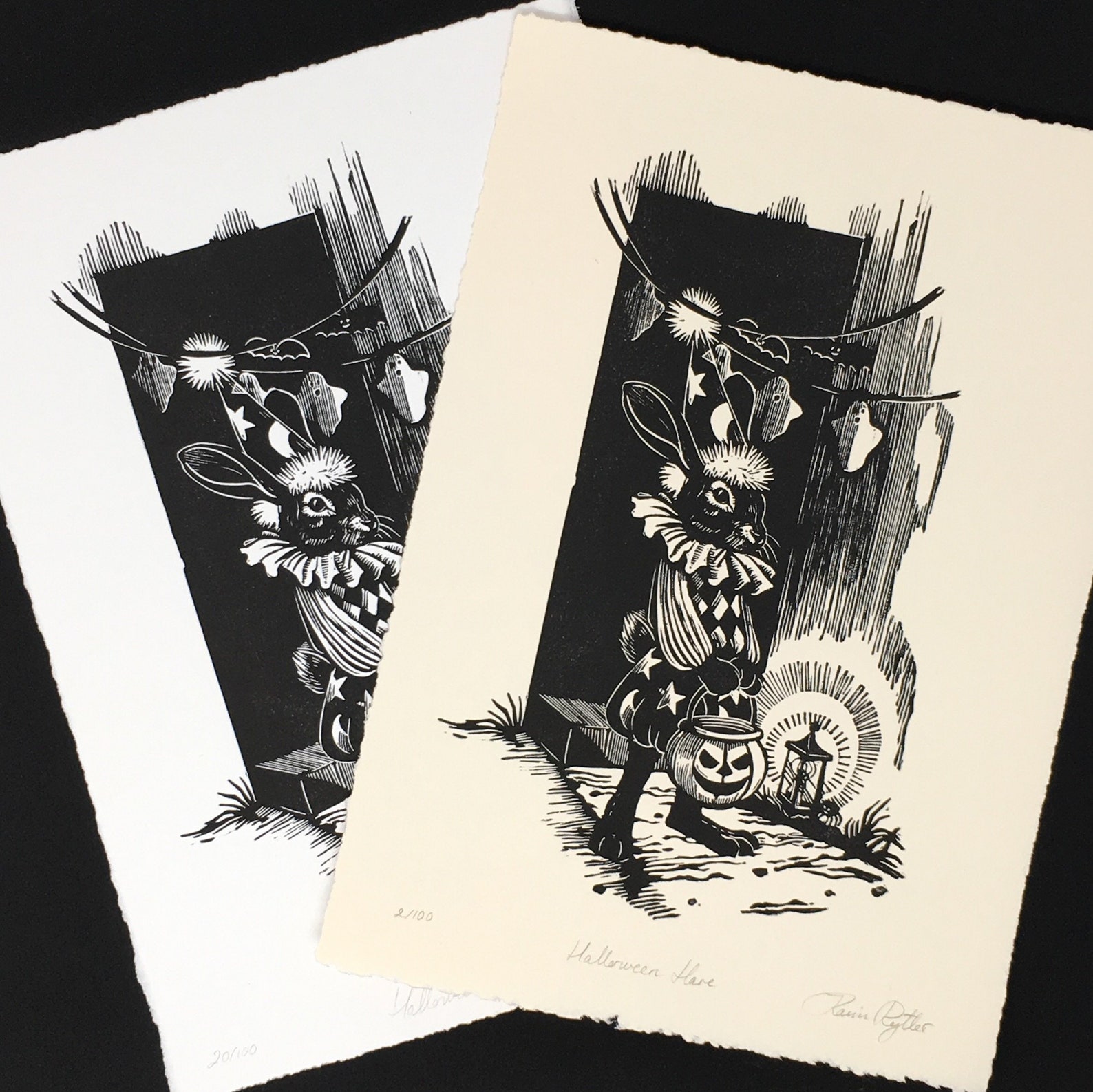 Halloween Hare Linocut Original Handcarved Linoprint - Etsy