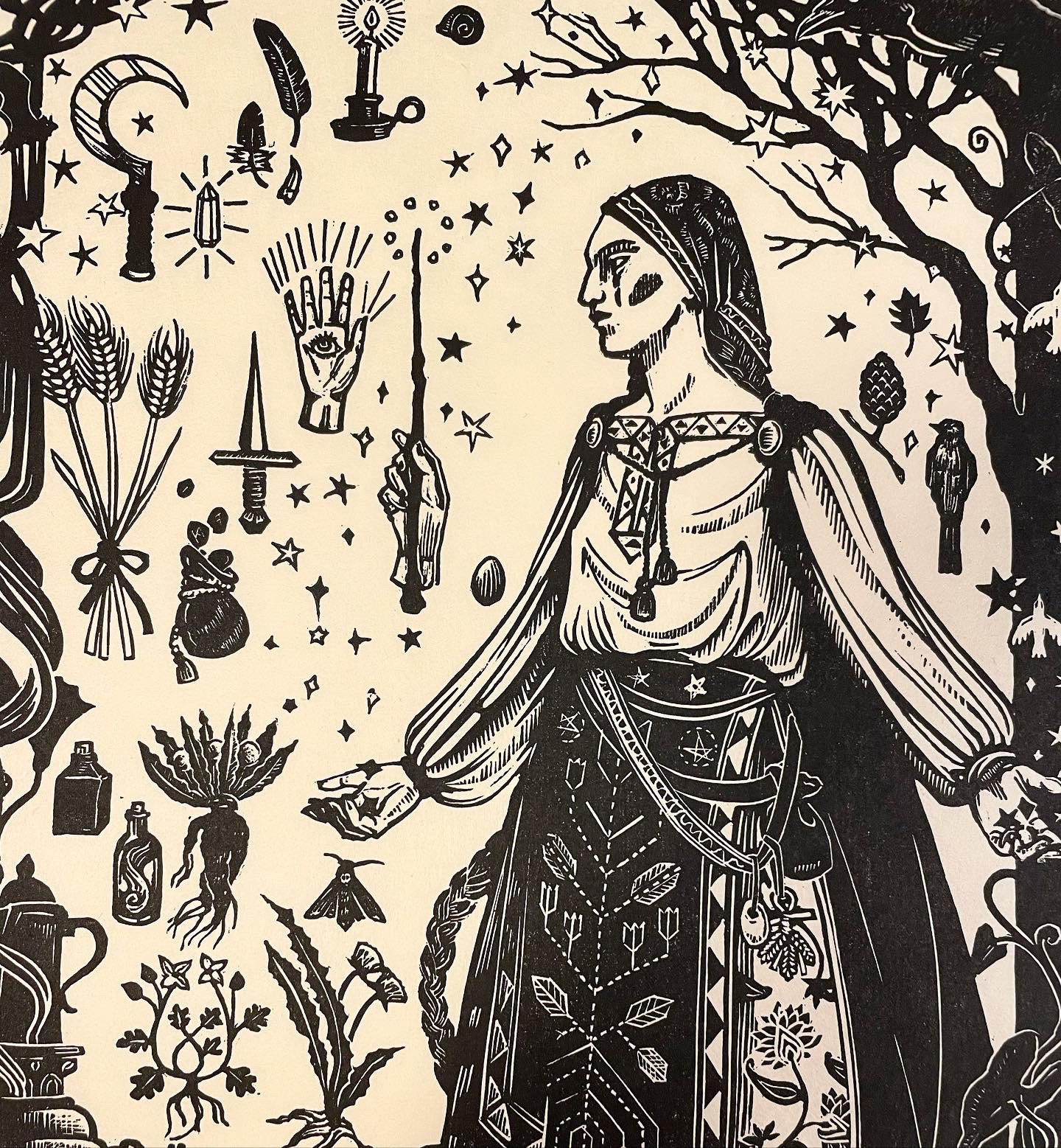 Woodland Witch Original Handcarved Linocut Limited Edition | Etsy