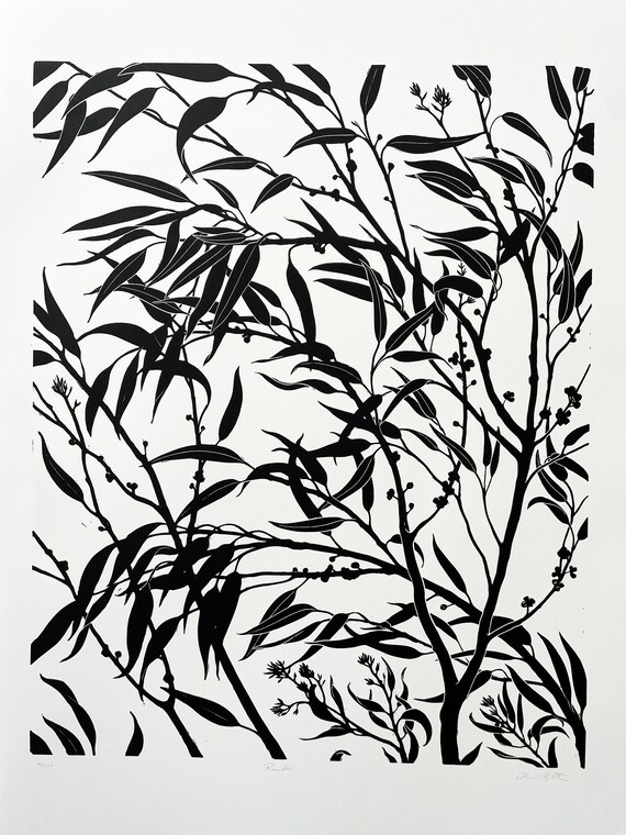 Rustle Eucalyptus Linocut Original Artwork W Leaves and - Etsy