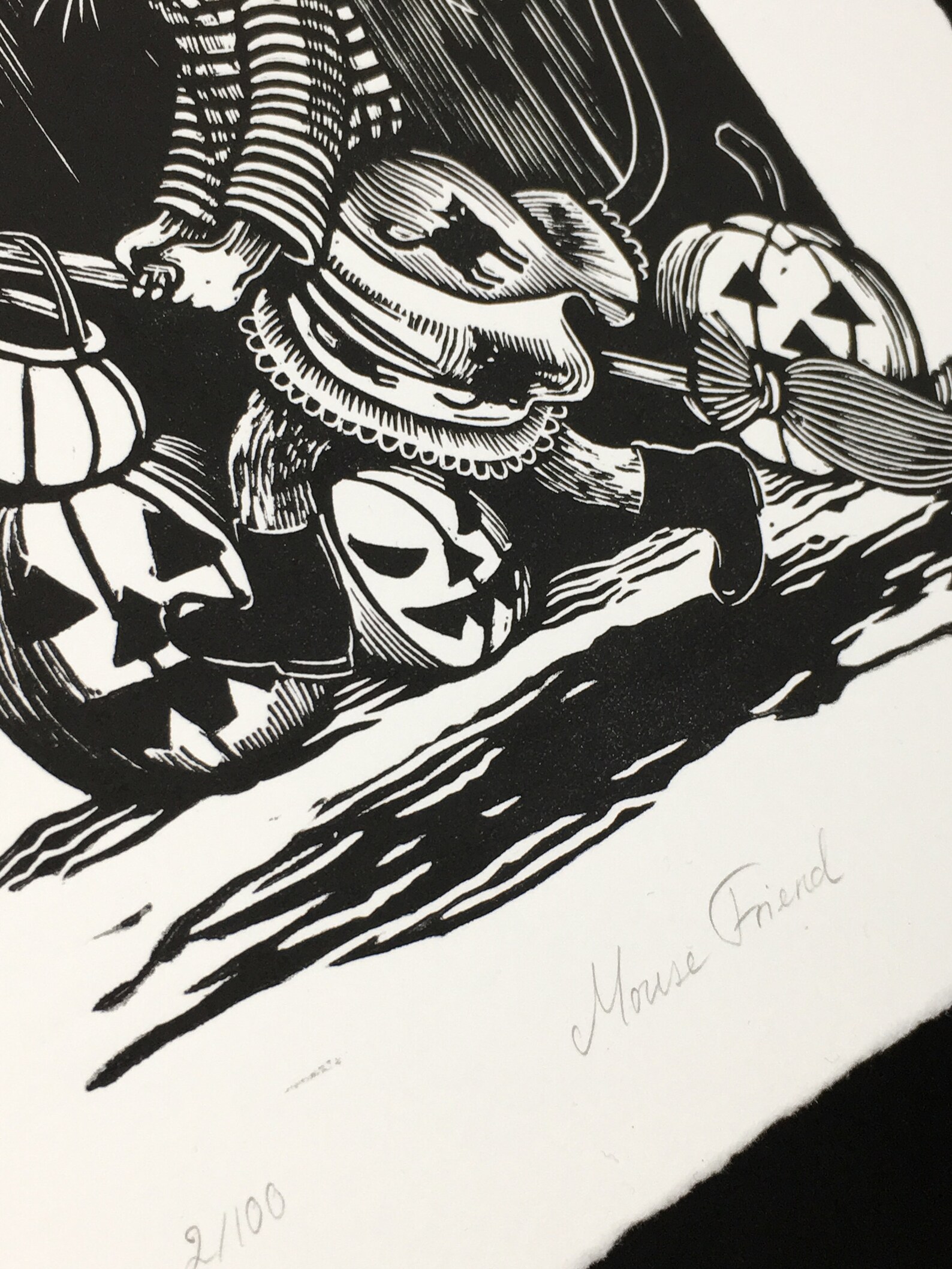 Halloween Mouse Witch Linocut Original Handcarved Linoprint - Etsy