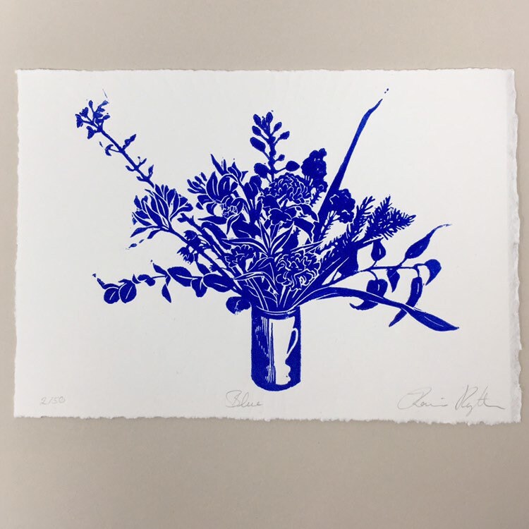 Blue Spring Bouquet Linocut Original Handcarved Linoprint - Etsy