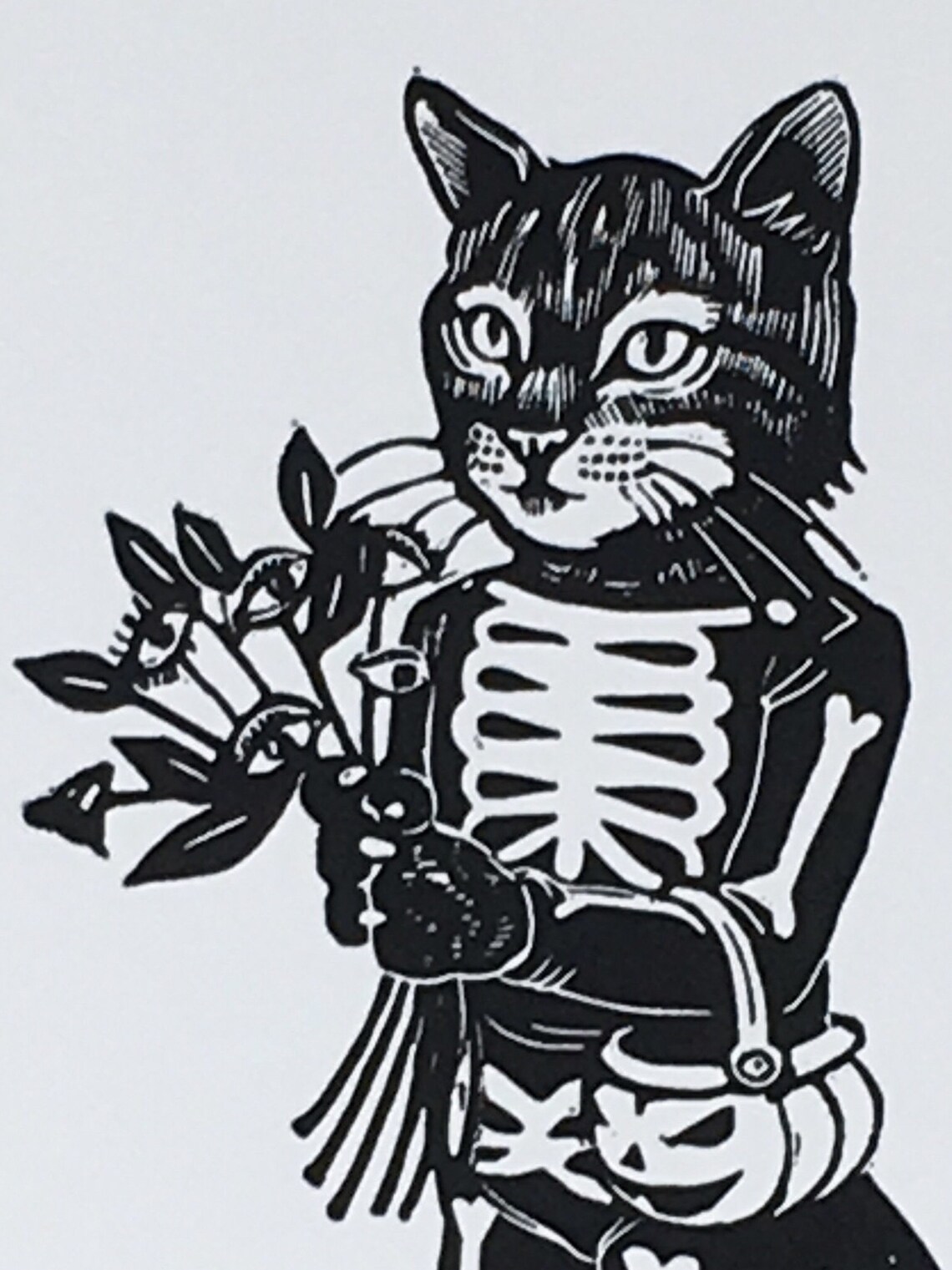 Halloween Kitty Linocut Original Handcarved Linoprint - Etsy