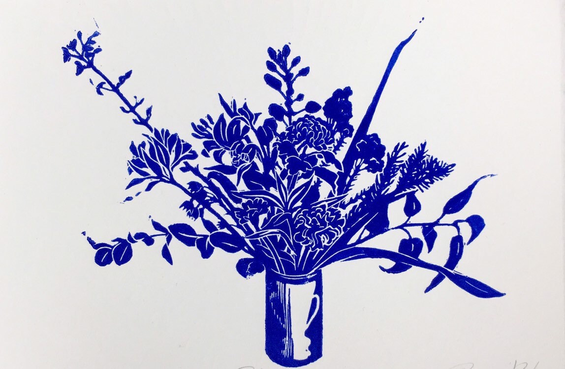 Blue Spring Bouquet Linocut Original Handcarved Linoprint - Etsy