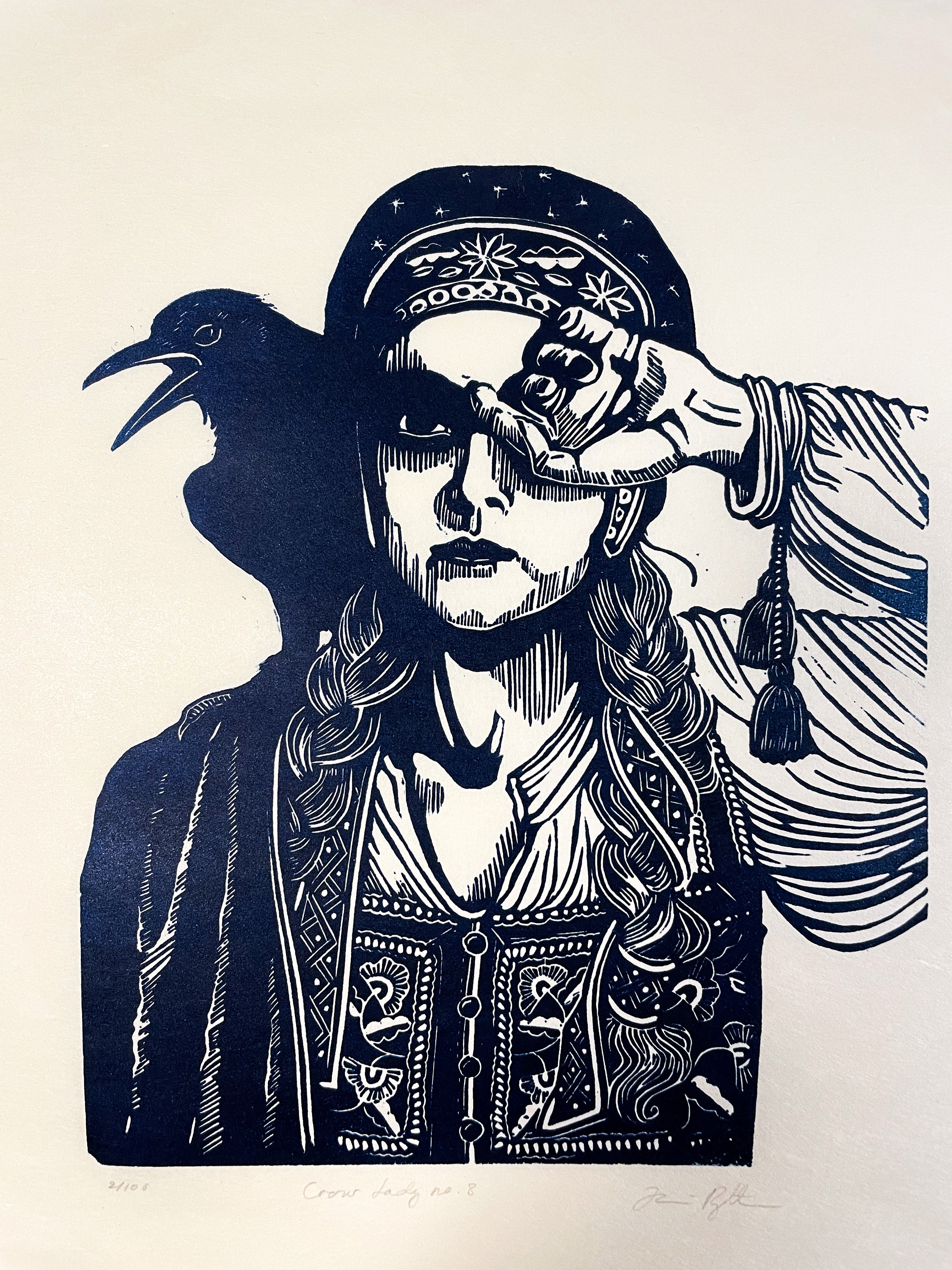 Crow Lady No.3 Original Handcarved Linocut Linoprint - Etsy