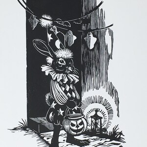 Halloween Hare Linocut - Original Handcarved Linoprint, Limited Edition ...