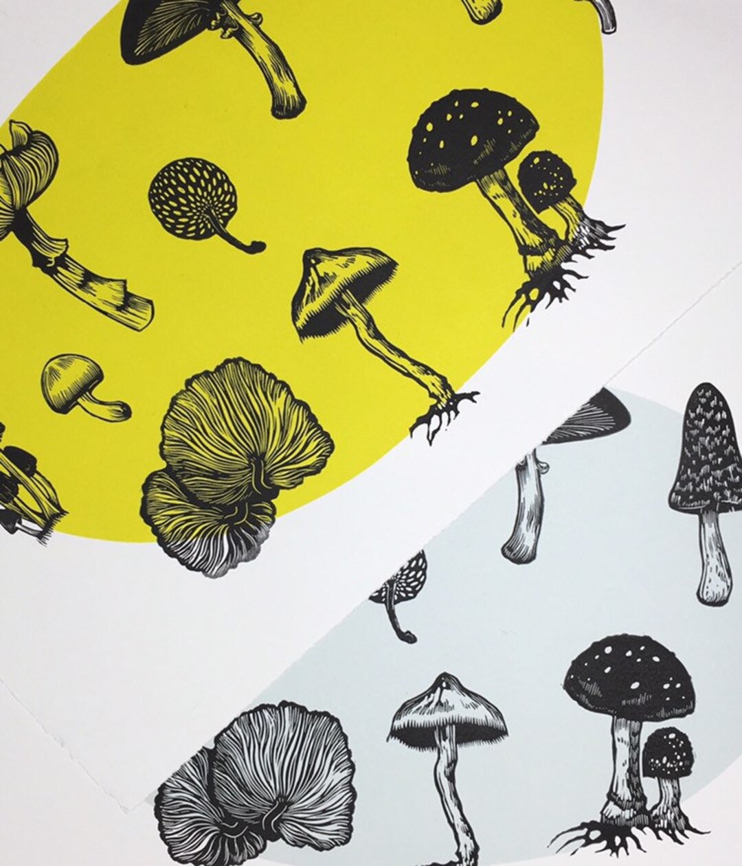 Fungi II Linocut Multiblock Print Feat Mushroom Mushrooms Shrooms on an ...