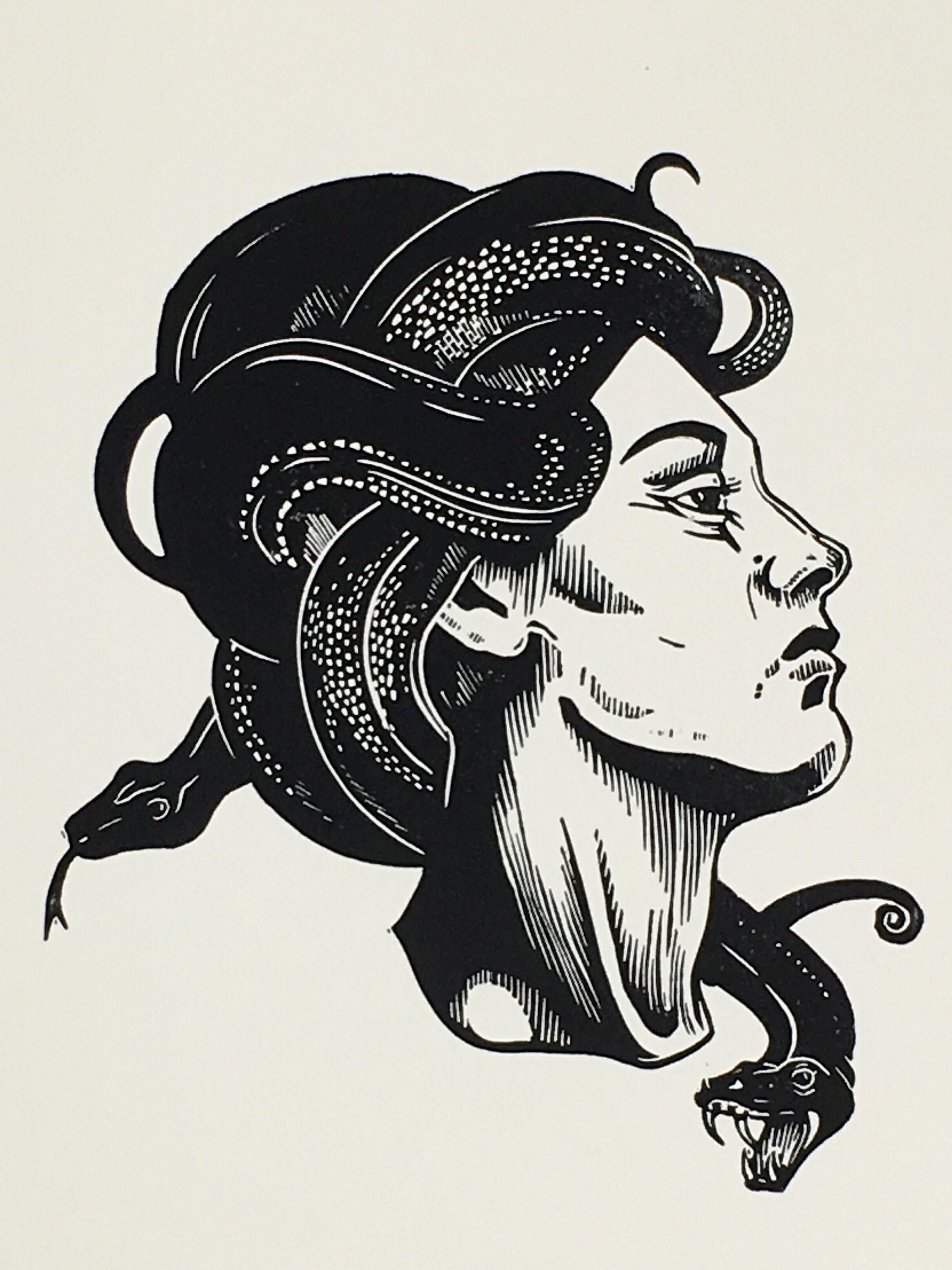 Medusa Linocut Original Handcarved Linoprint Artwork B/W | Etsy