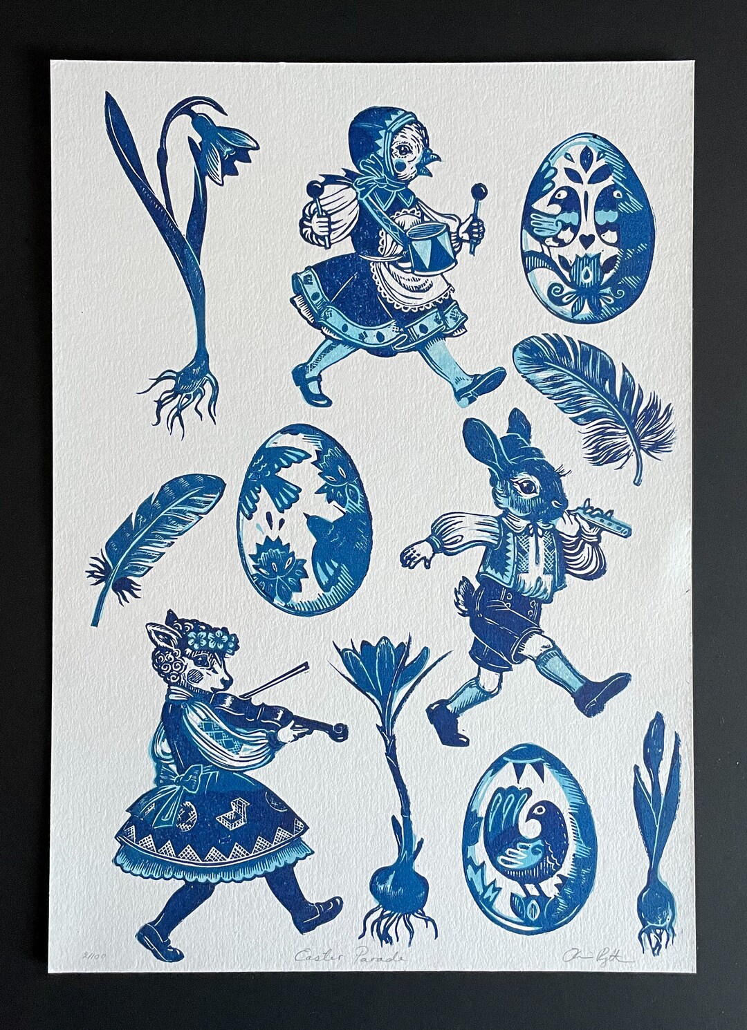 Easter Parade Linocut - Handmade Ornaments Spring Decorations Vintage ...