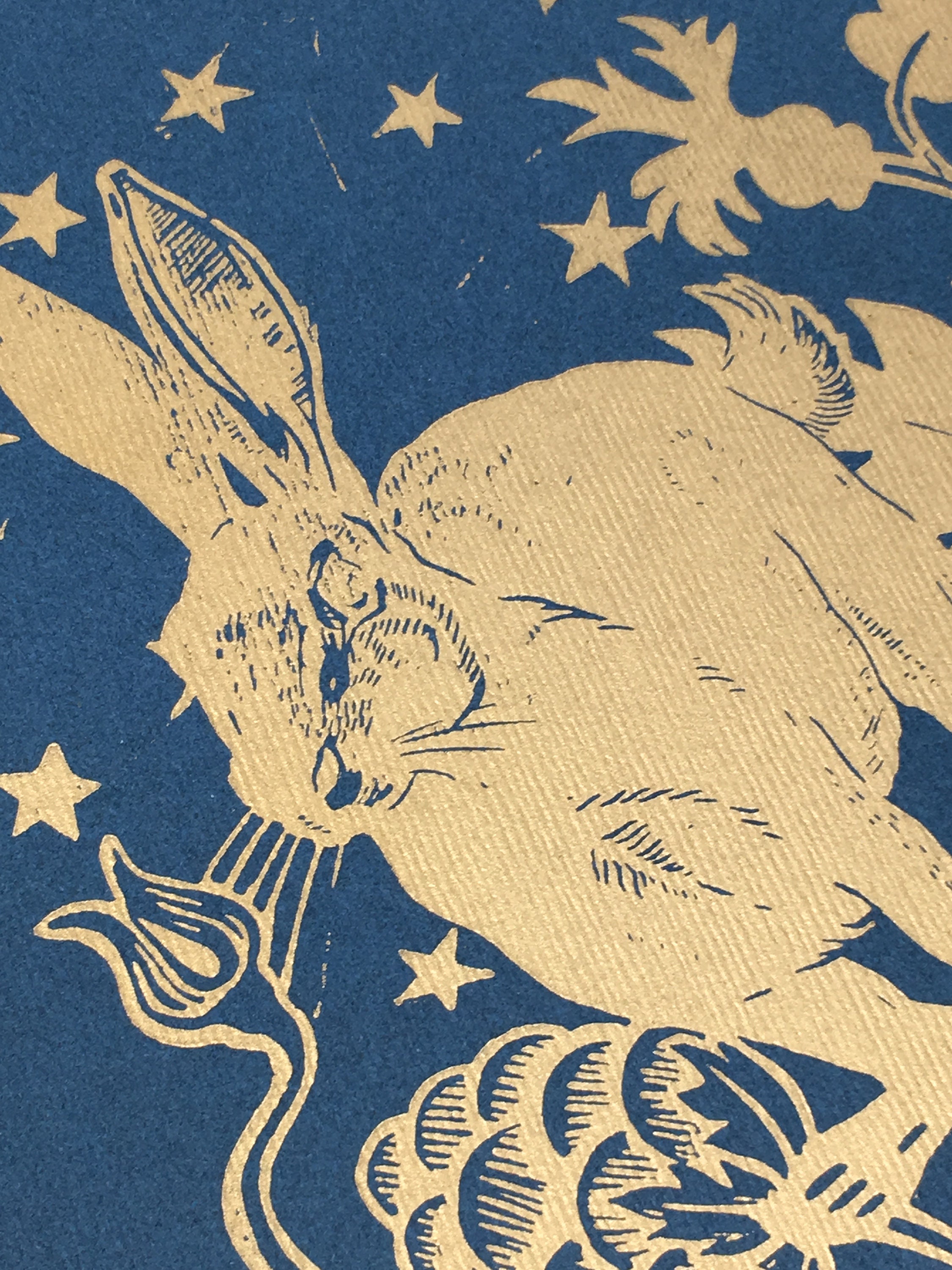 Thistle Hare Linocut Original Handcarved Handmade Linocut | Etsy