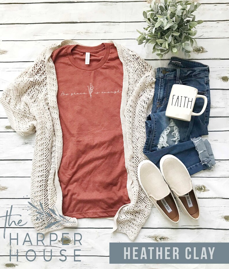 His Grace is Enough Christian Shirts for Women Botanical Tshirt ...