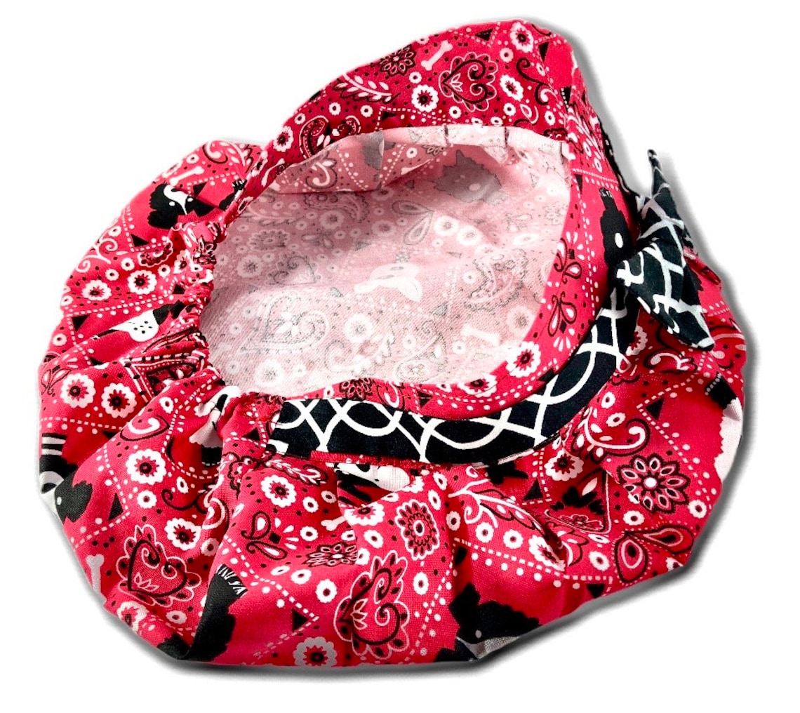 Scrub caps for women red bandana bouffant cap surgical cap | Etsy