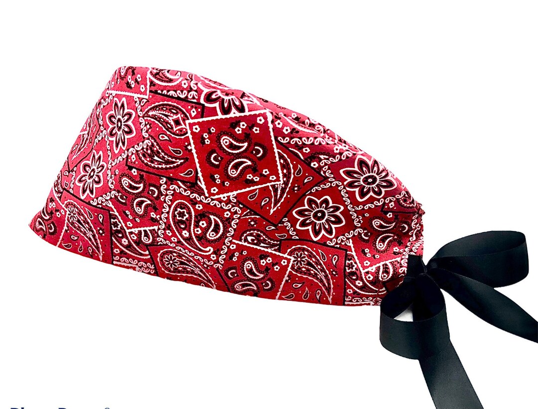 Fitted Scrub Cap, Pixie Cap, Surgical Hat, in Classic Red Bandana ...