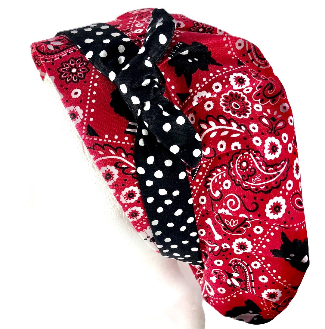 Bouffant Hat, Scrub Cap, Classic Red Bandana Modern OR Scrub Hats With ...