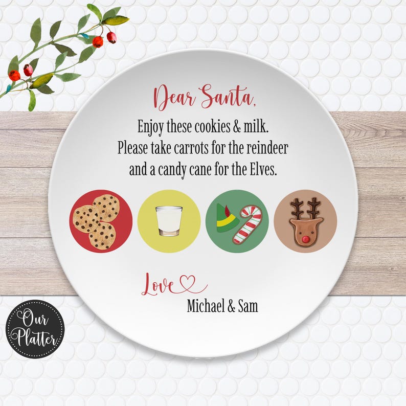 Dear Santa Milk & Cookies Christmas Plate | Cookies for Santa, Carrots ...