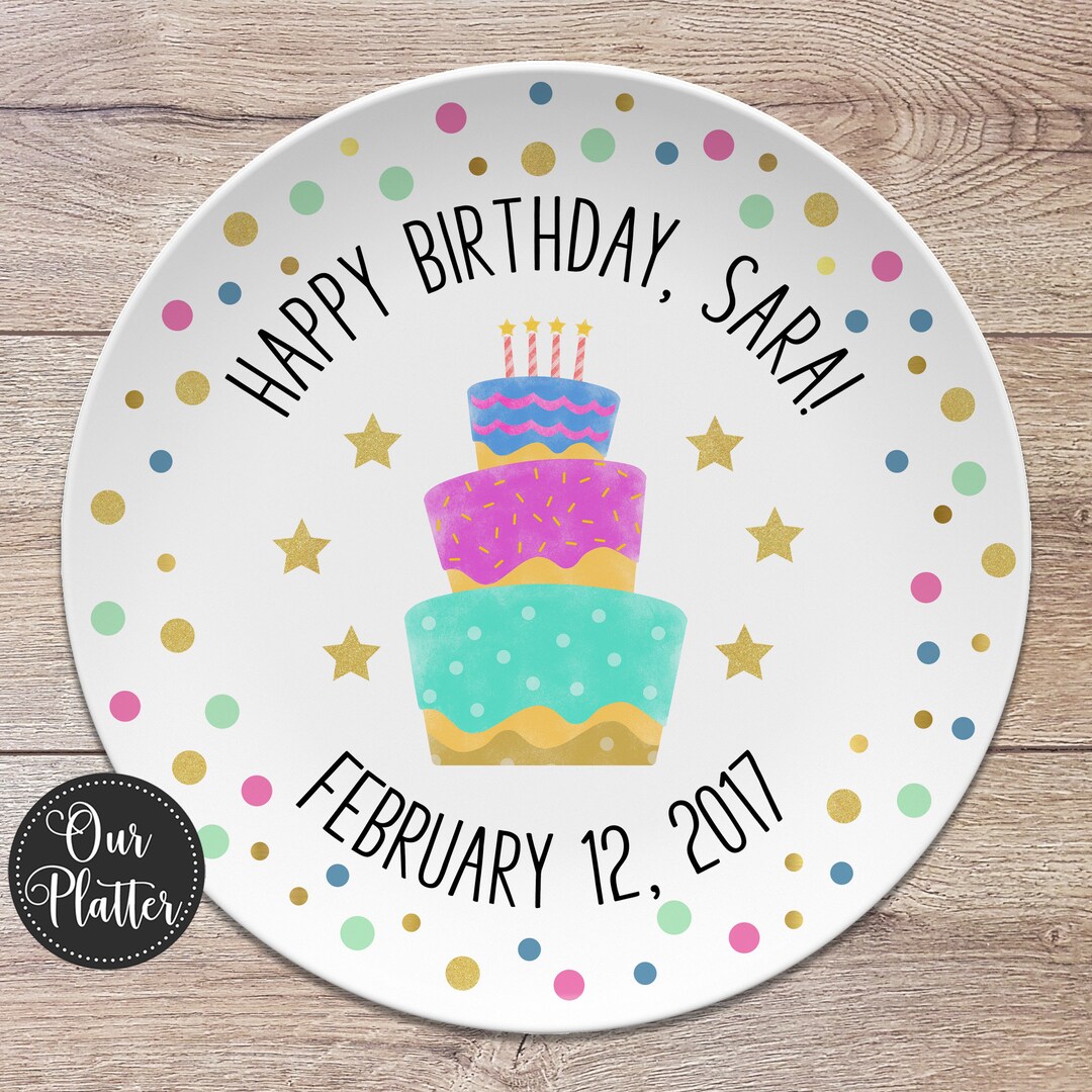 Happy Birthday Personalized Plate, Dots, Sprinkles, Cupcake, Birthday ...