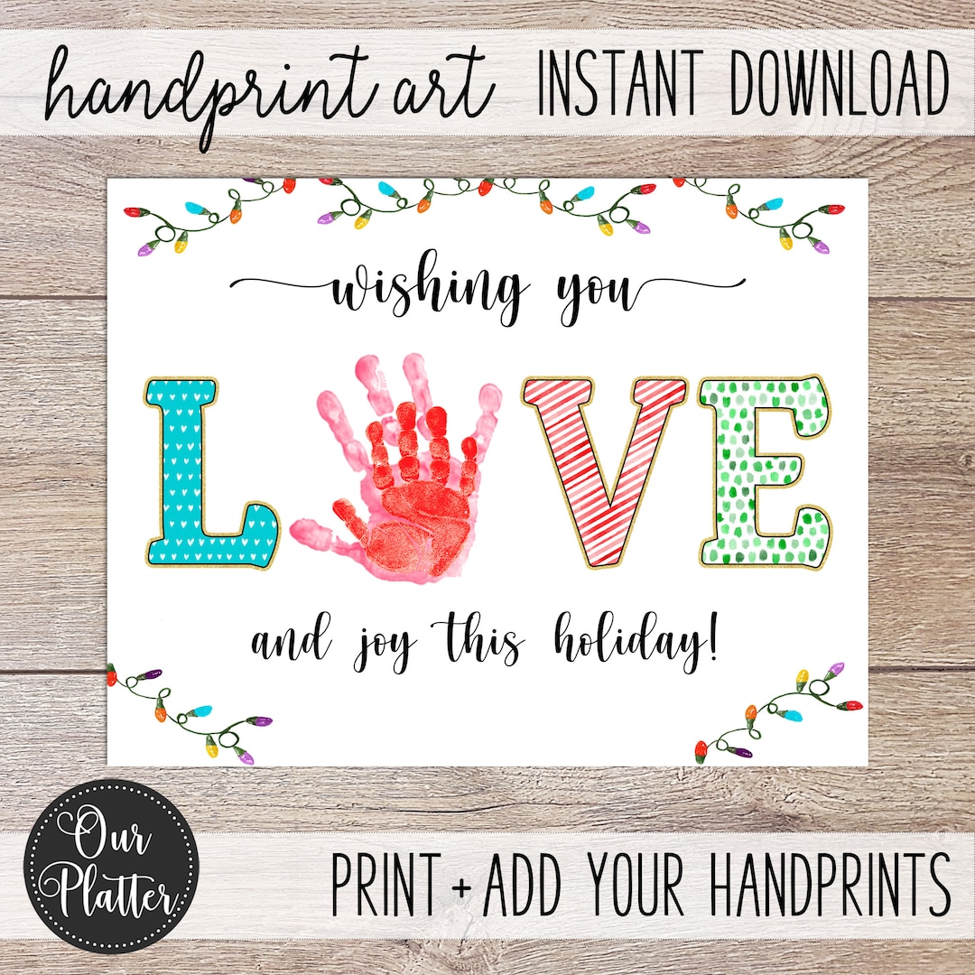 Wishing You Love and Joy Handprint Art Printable Gift, Digital Download ...