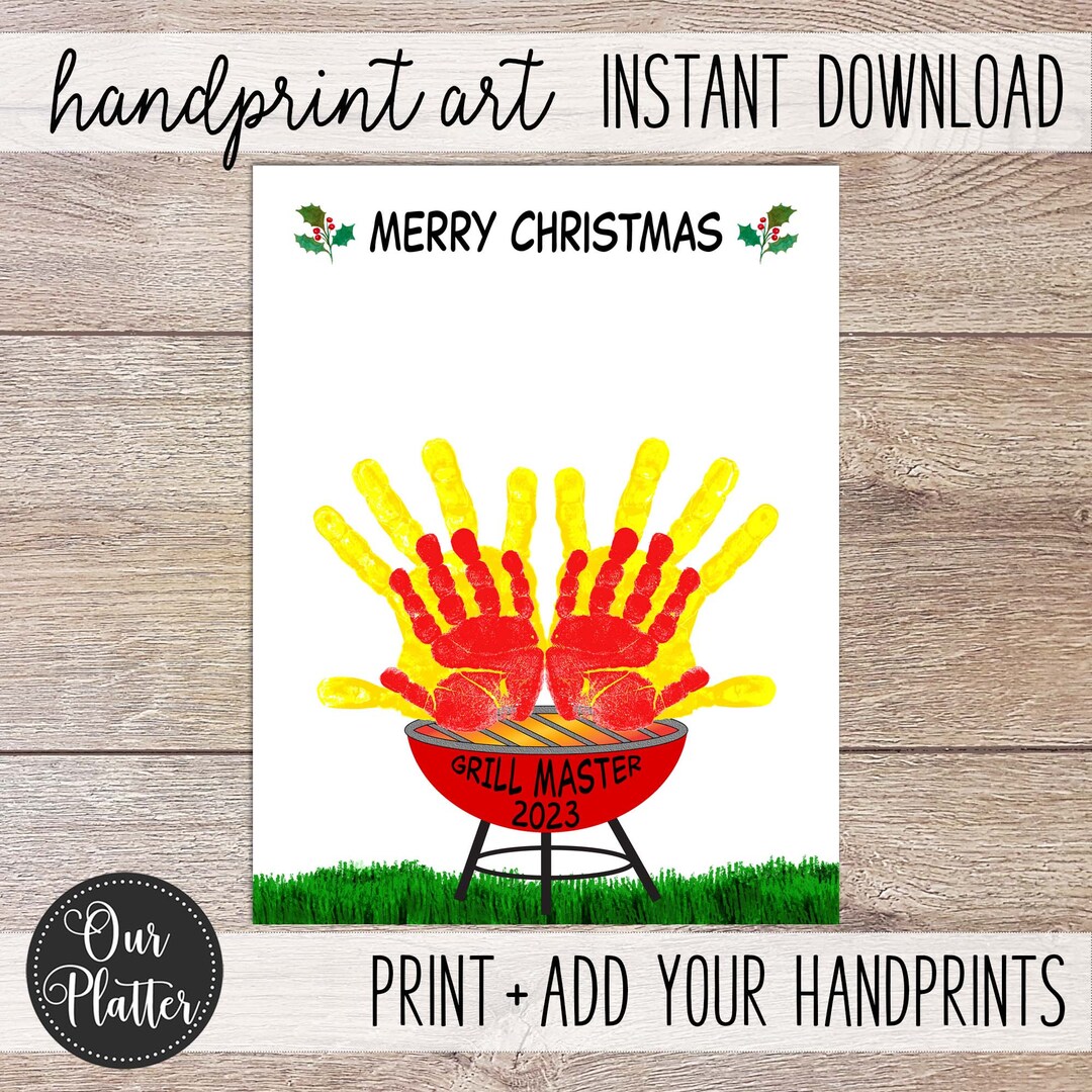 Grilling Handprint Art Printable Gift, Digital Download, DIY Add Your ...