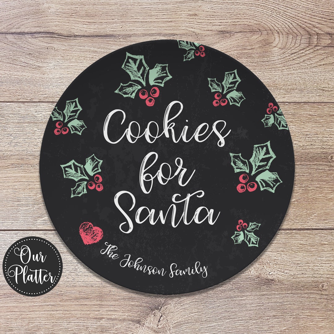 Cookies for Santa Chalkboard Holly Personalized Plate | Kids Family ...